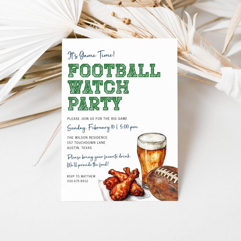 Football Party Invite Editable, Game Time Party Template, Watch Party ...