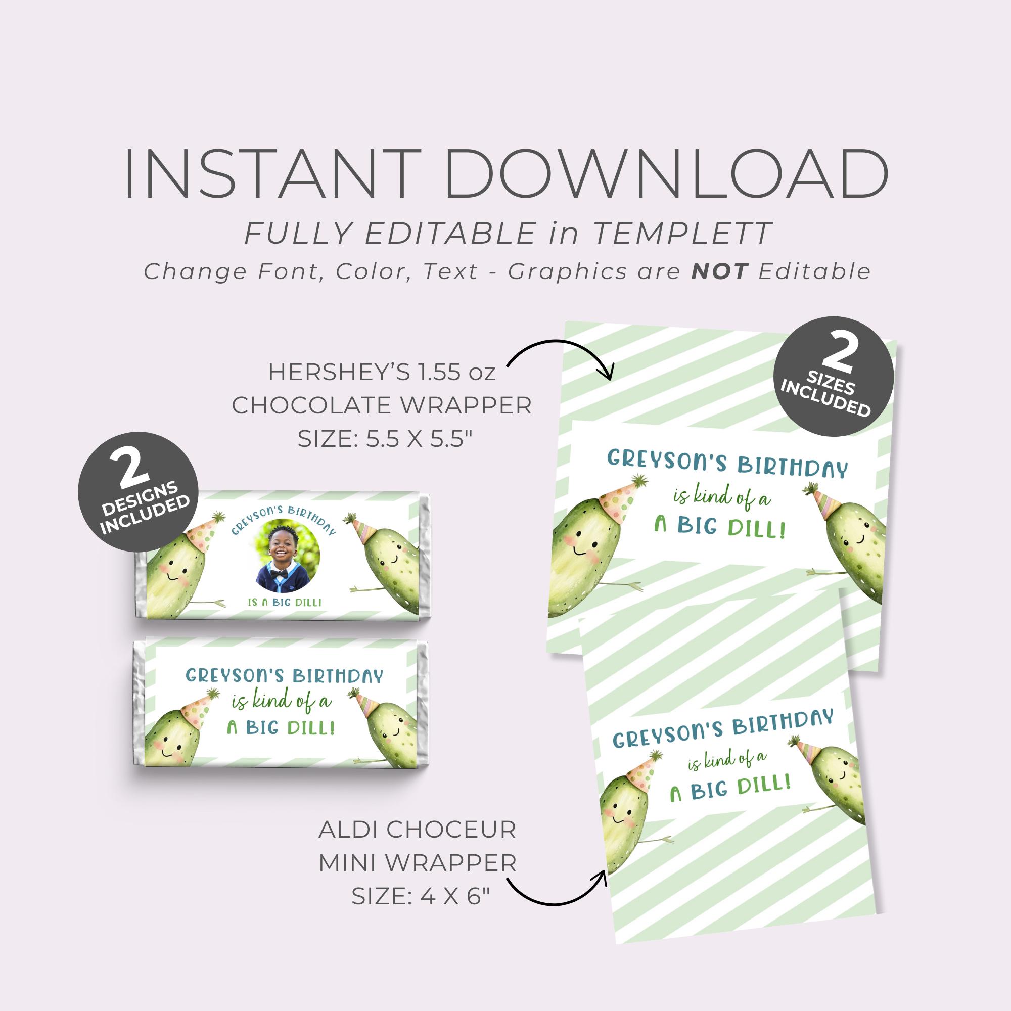 Chocolate Bar Wrapper Pickle Birthday, Printable Candy Bar Wrapper ...