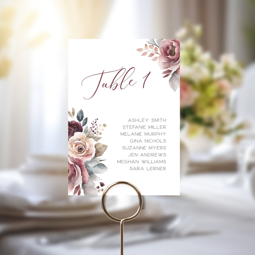 Table Number Seating Card Template, Printable Table Number Editable ...