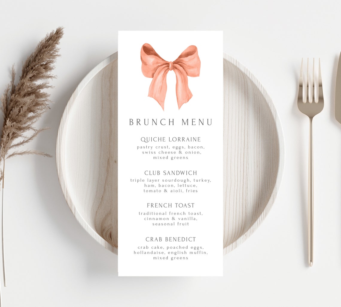 Printable Menu Card, Bow Bridal Shower, Tying the Knot Bridal Shower ...