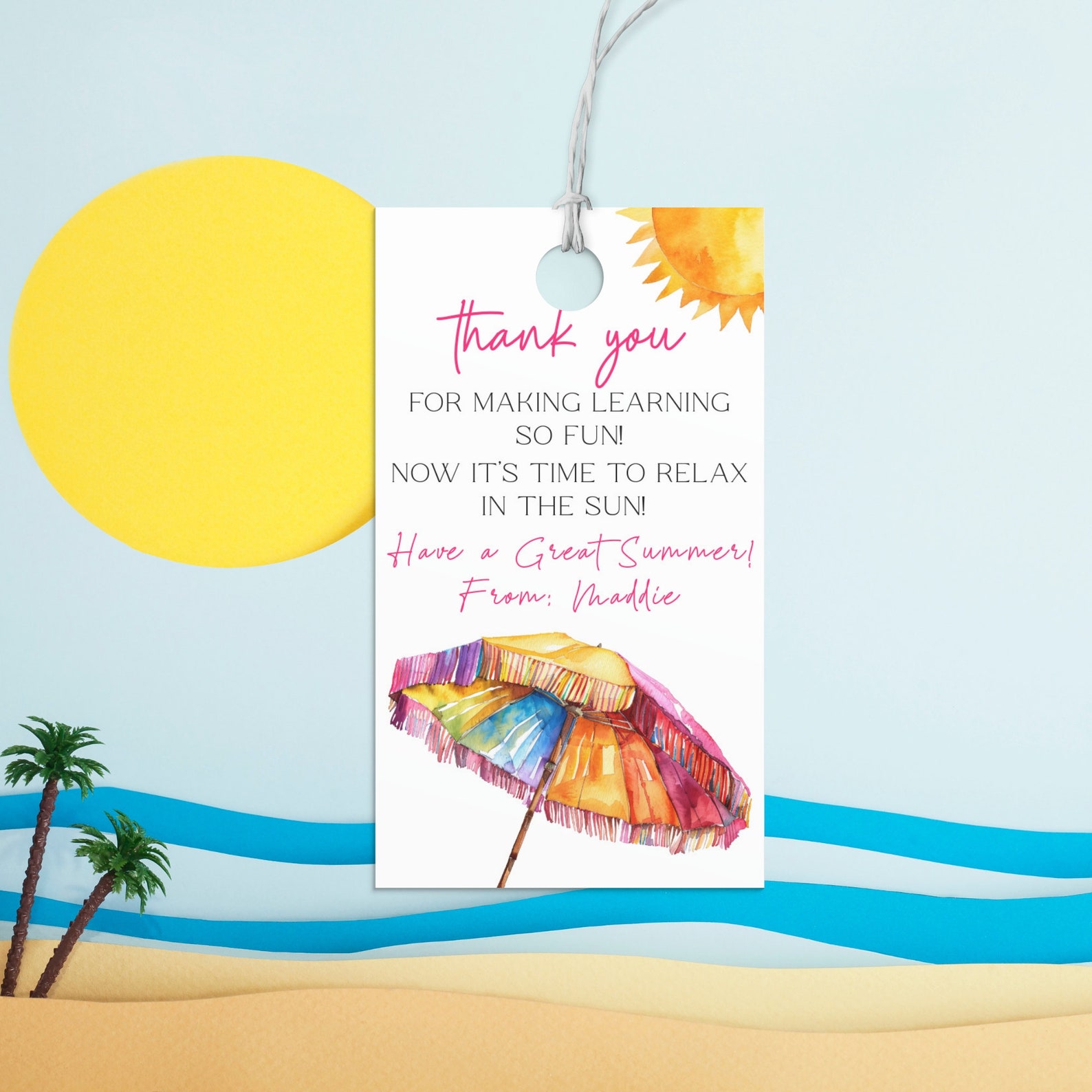 End of Year Teacher Gift Tag, Teacher Appreciation Gift Tags, Beach ...