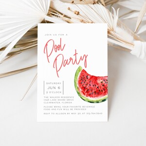 Watermelon Pool Party Invitation Template, Swim Party Invite Editable ...