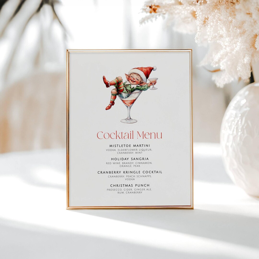 Christmas Drink Menu Elf, Christmas Cocktail Menu Sign Template ...