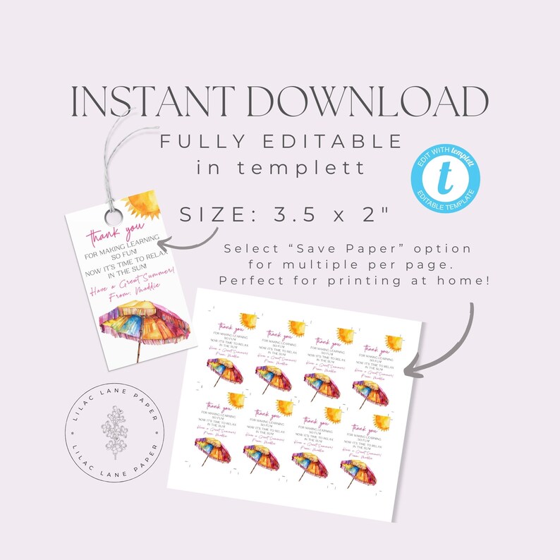 End of Year Teacher Gift Tag, Teacher Appreciation Gift Tags, Beach ...