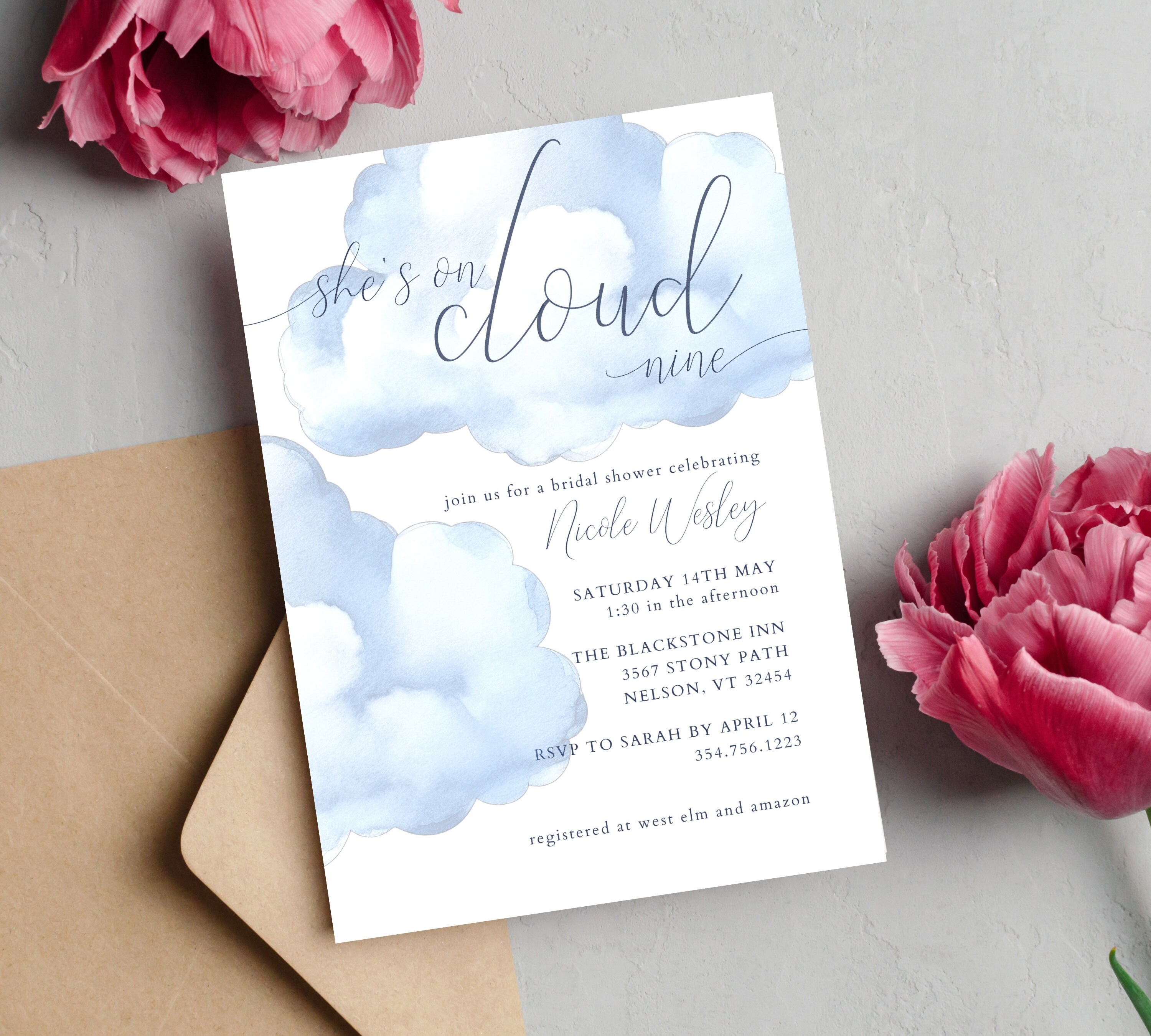 She's on Cloud Nine Bridal Shower Invite, Instant Download, Cloud 9 ...