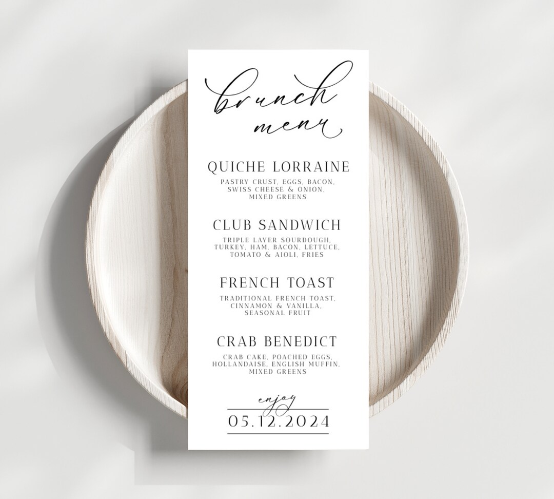 Editable Menu Minimalist Brunch Menu Template Instant - Etsy