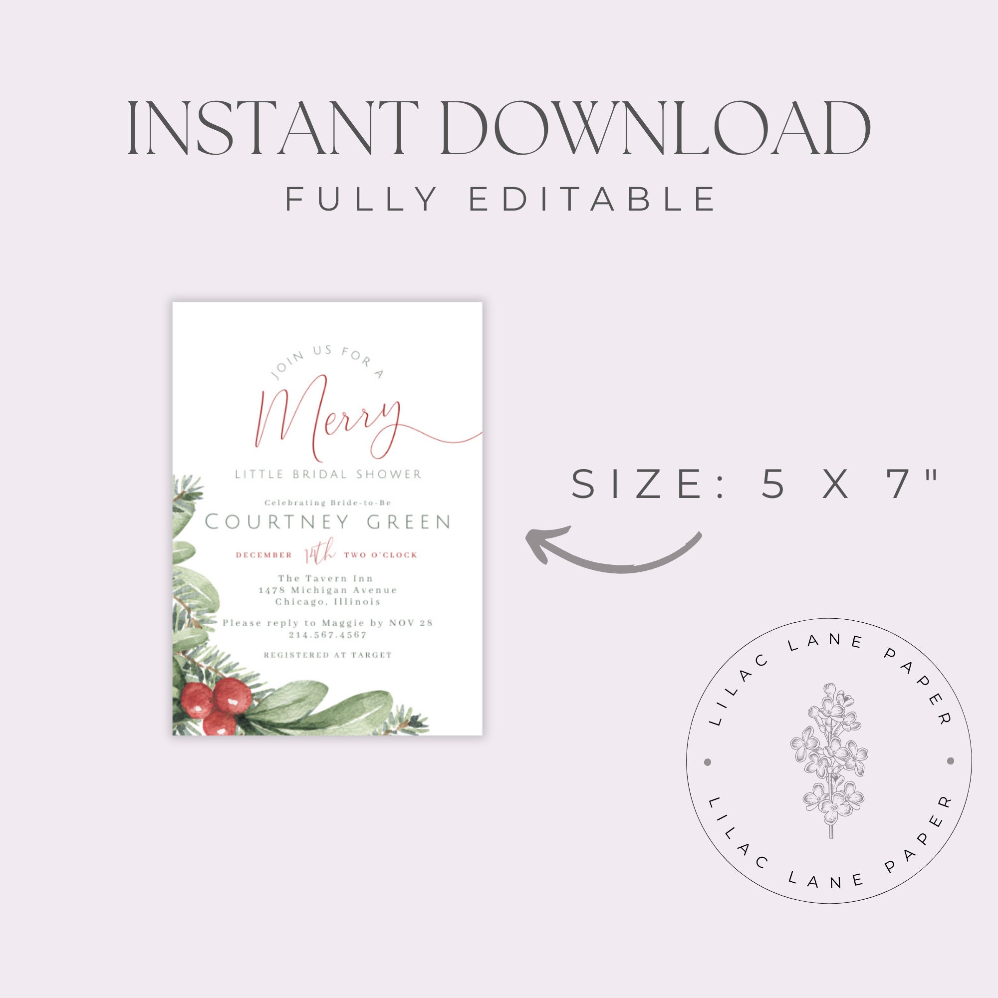 Merry Little Bridal Shower Invite, Christmas Shower Invitation, Instant ...