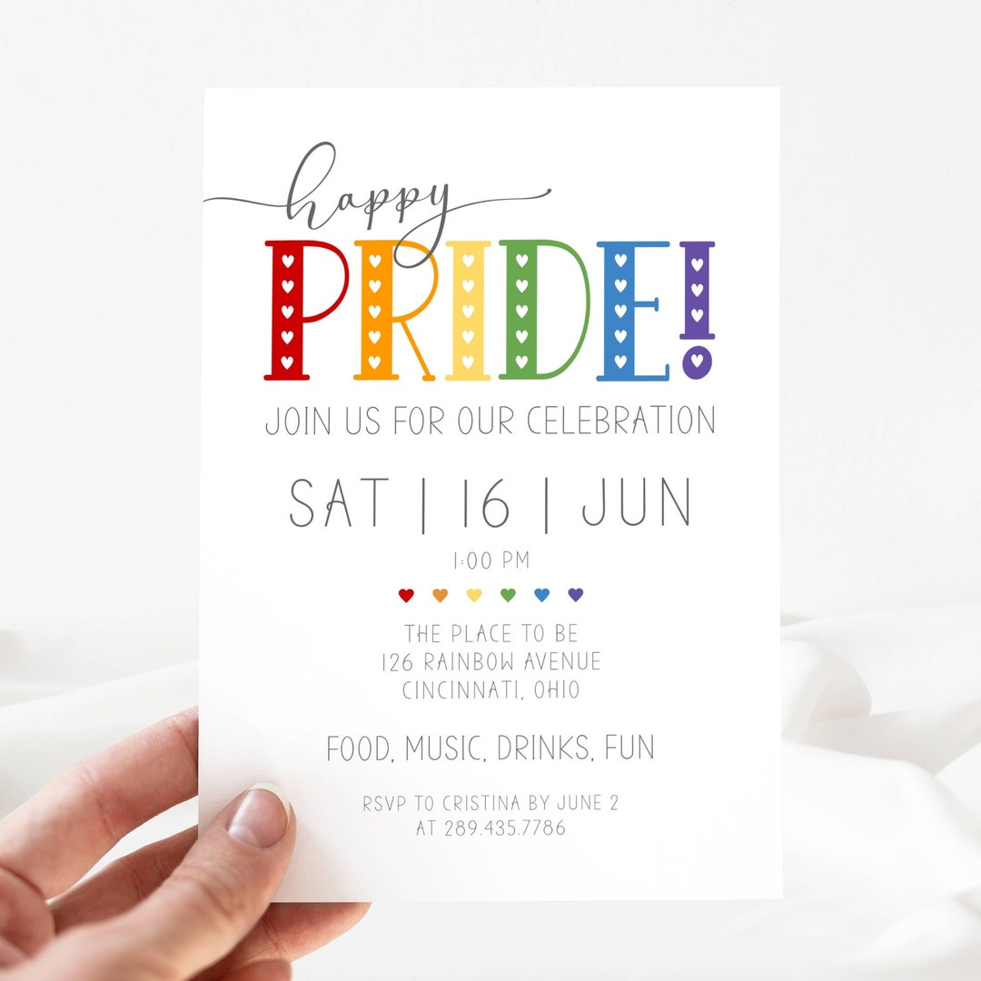 Pride Party Invitation Template, Happy Pride Rainbow Invite, LGBTQ ...