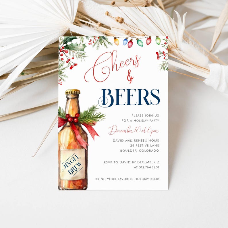 Christmas Beer Party Invite Template, Cheers and Beers Invite Digital ...