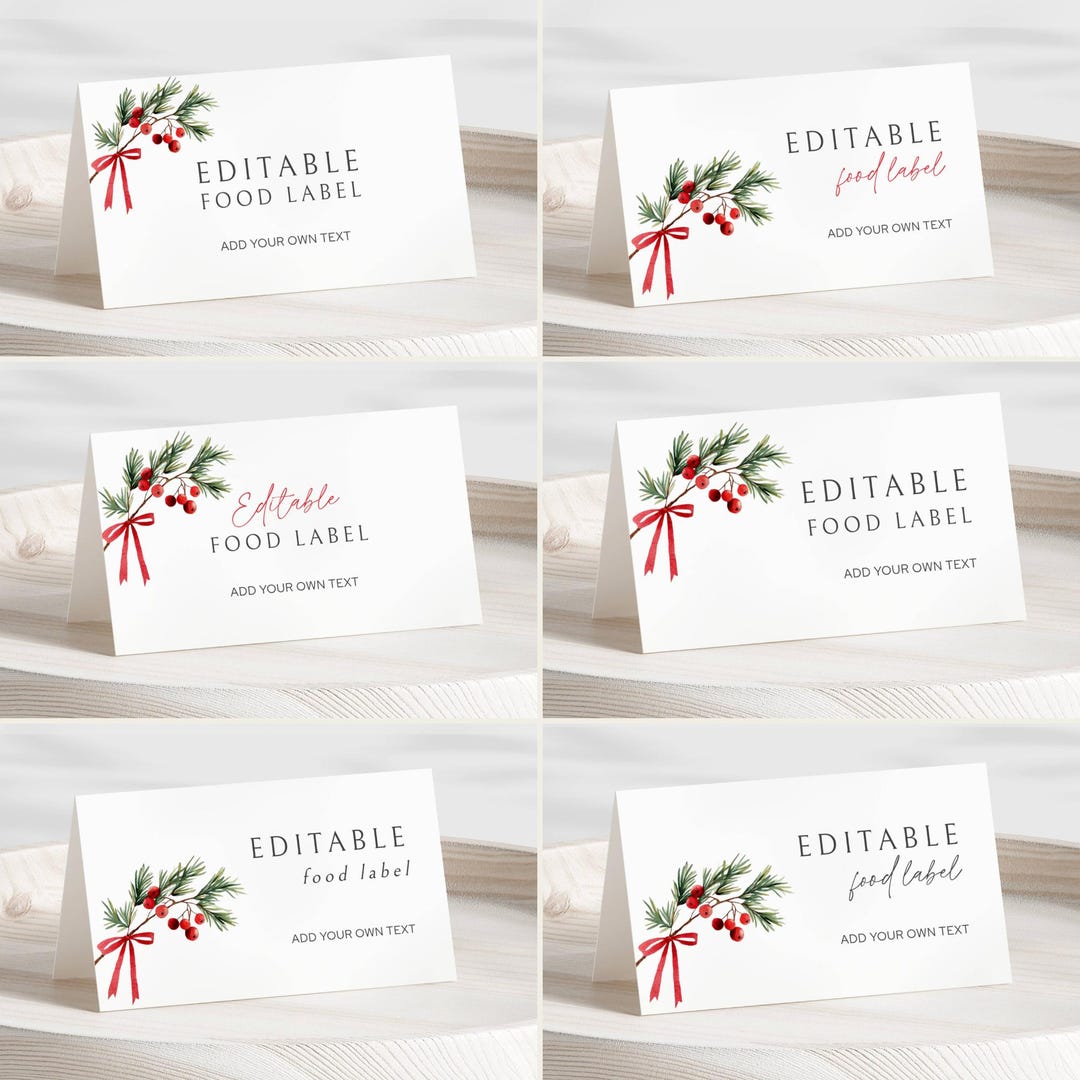 Editable Christmas Buffet Labels, Evergreen Buffet Cards, Holiday Party ...