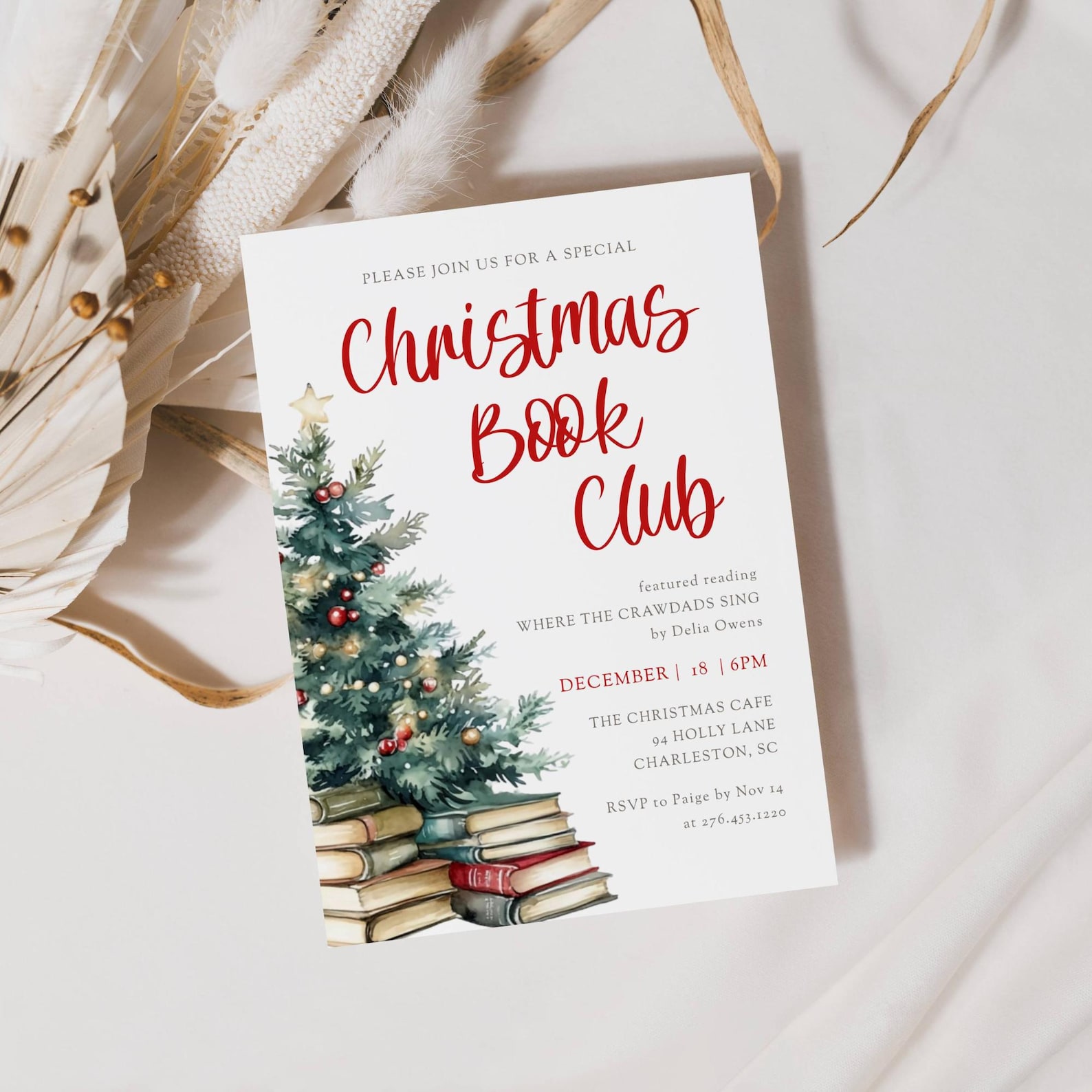 Christmas Book Club Invite Template, Book Club Christmas Digital ...