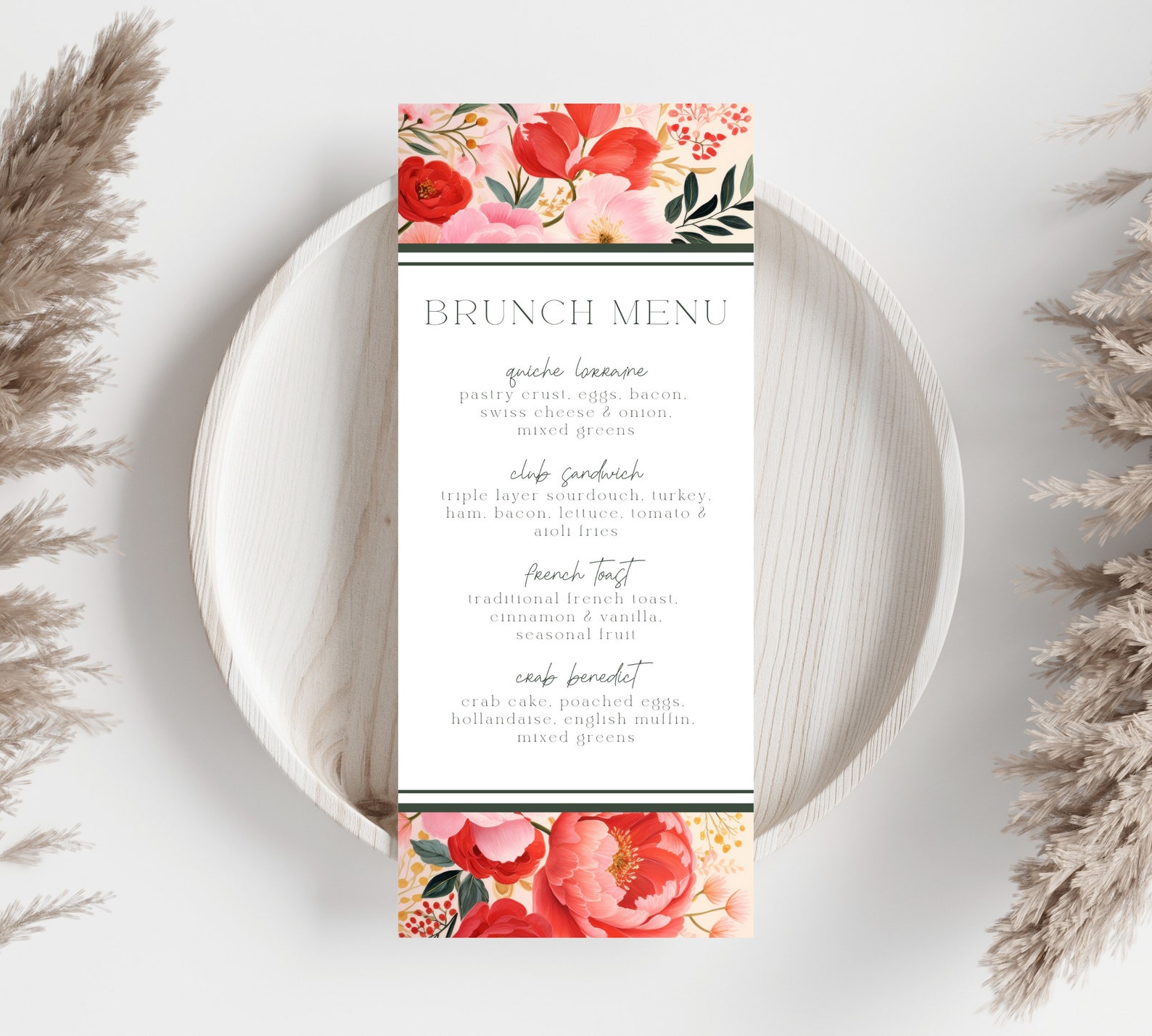 Bright Floral Menu Card Template, Printable Menu, Bridal Shower Menu ...