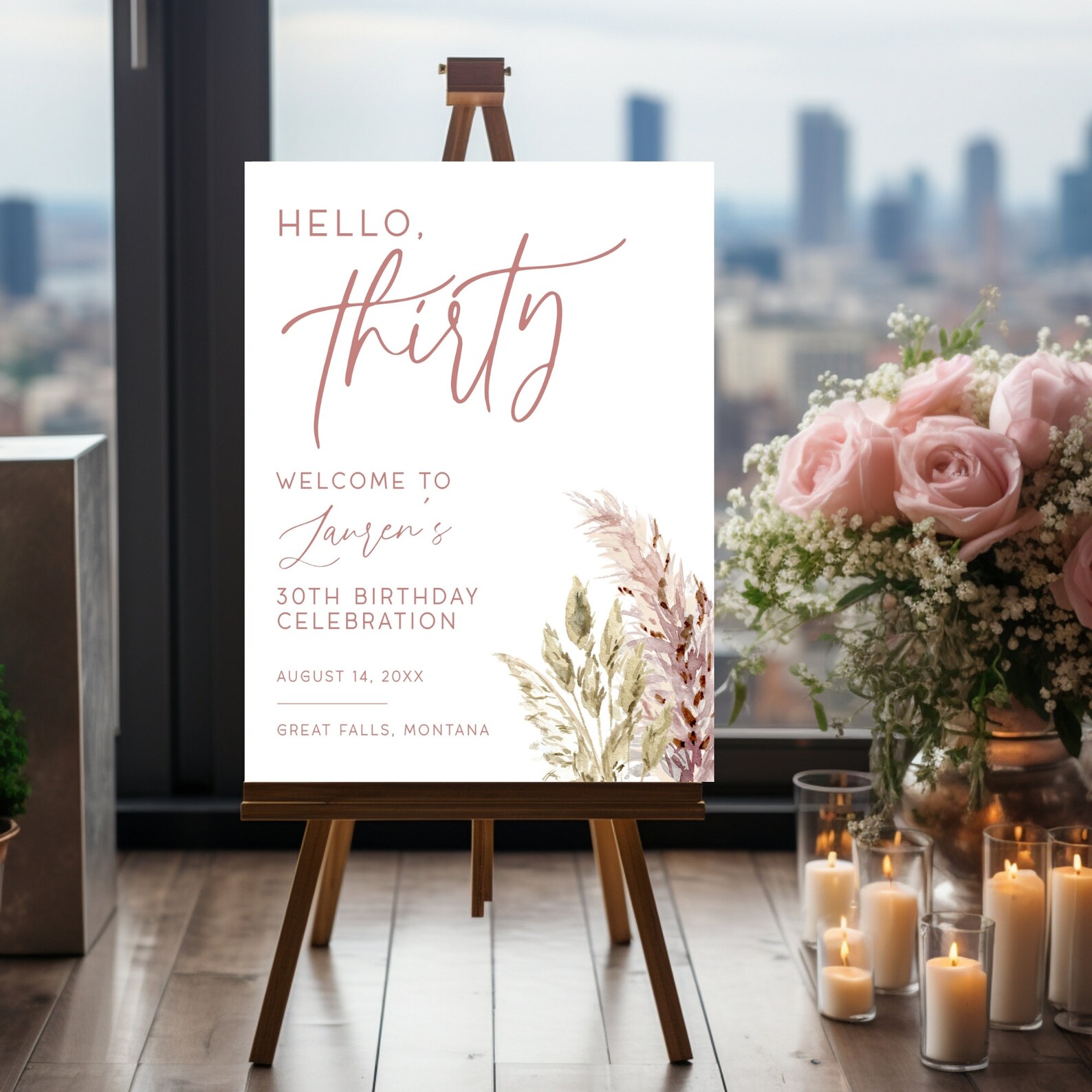 Thirty Birthday Sign Pink, Hello Thirty Birthday Sign, 30th Birthday ...