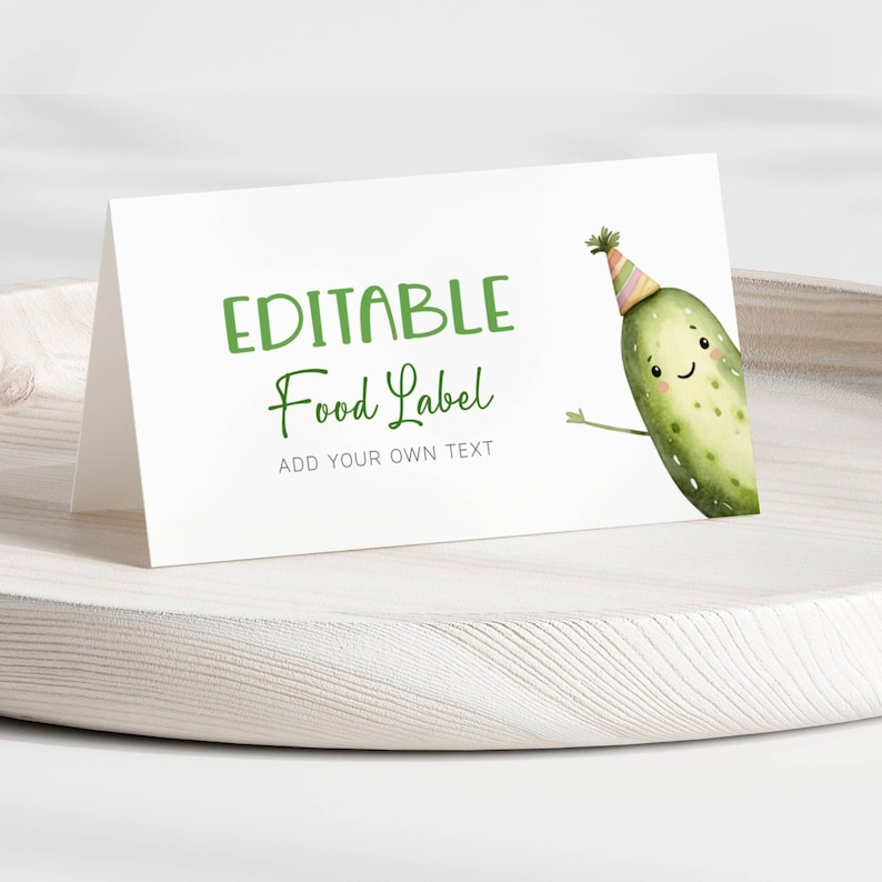 Pickle Birthday Food Label Template, Editable Food Tent Card, Dill ...