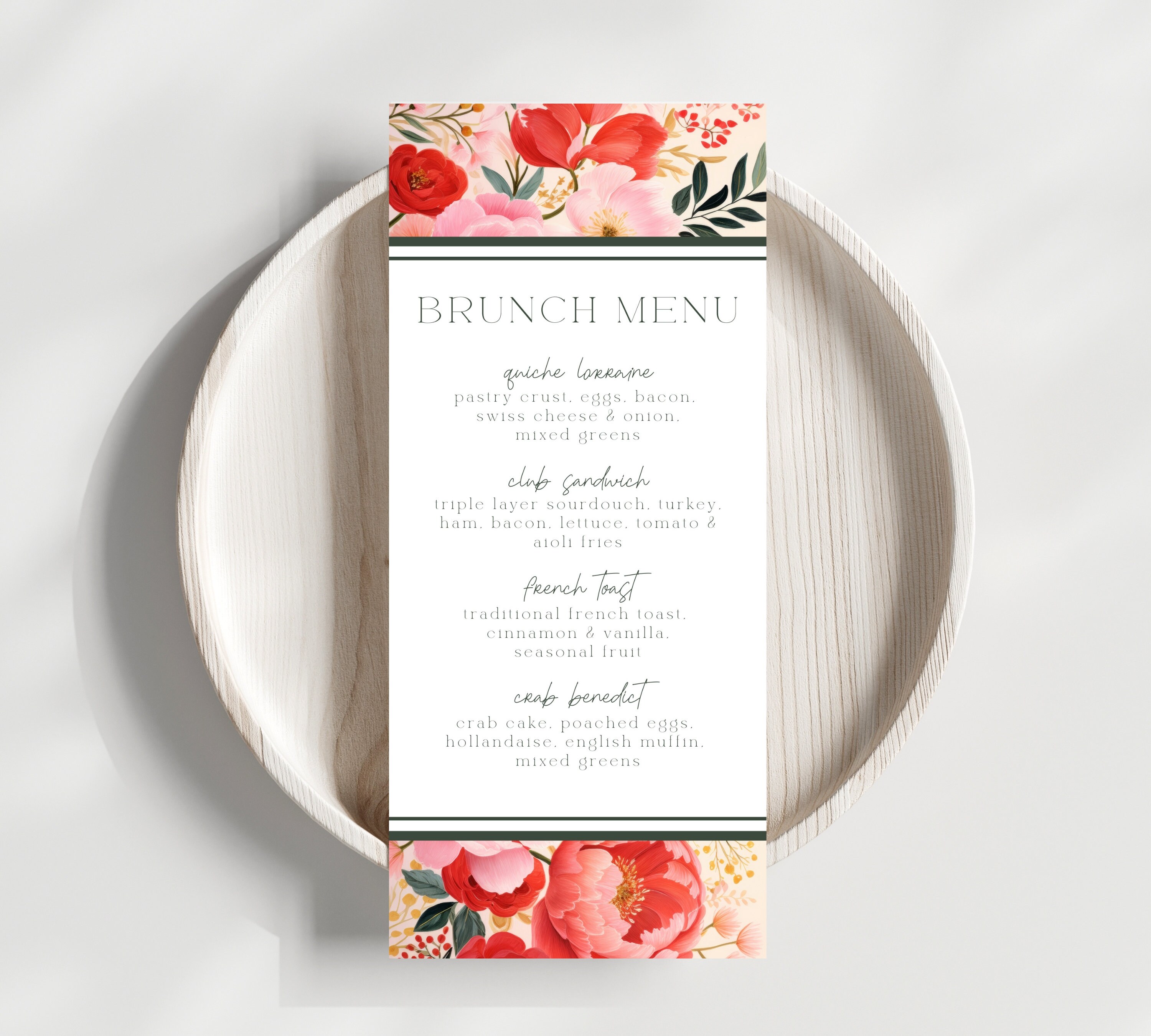 Bright Floral Menu Card Template, Printable Menu, Bridal Shower Menu ...