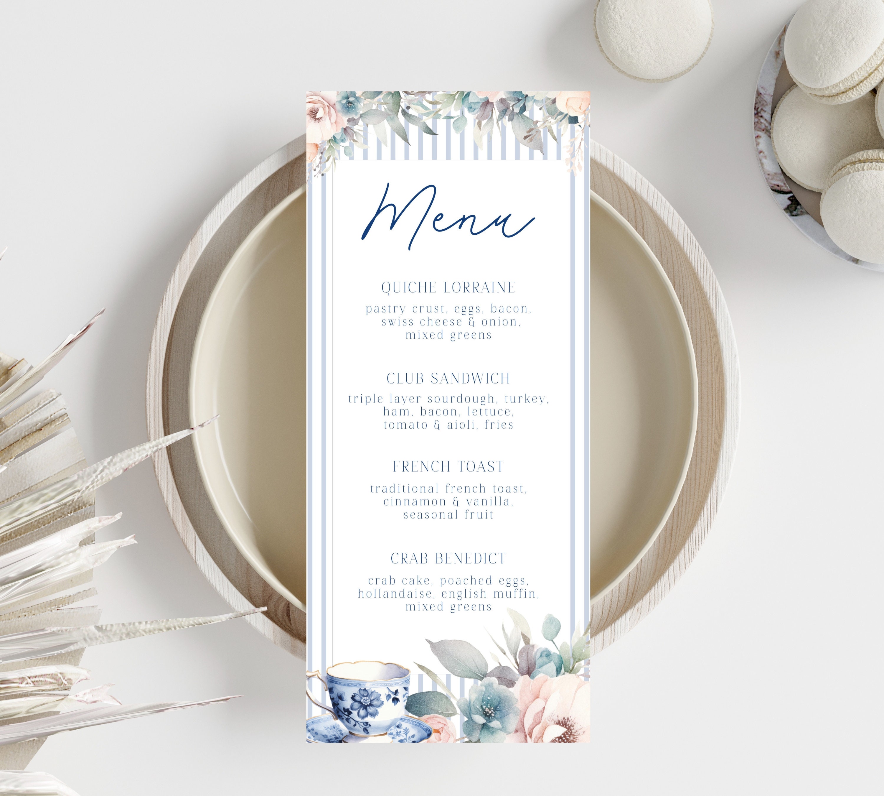 Tea Party Menu Template, Printable Menu Card, Bridal Shower Menu ...