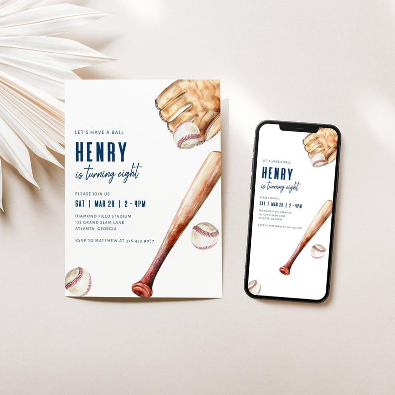 Baseball Birthday Invitation Template, Editable Baseball Party Invite ...