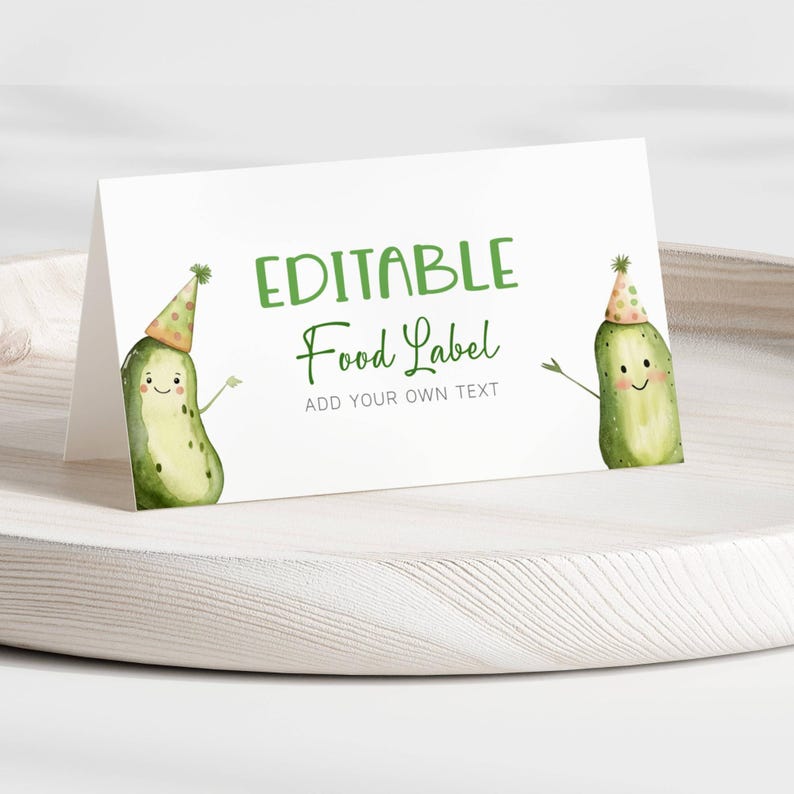 Pickle Birthday Food Label Template, Editable Food Tent Card, Dill ...