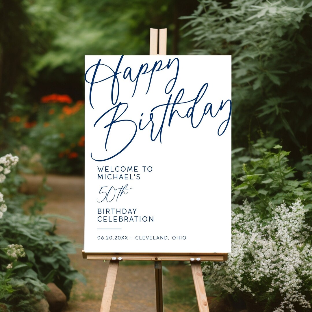 50th Birthday Welcome Sign Custom, Birthday Dinner Welcome Sign Blue ...