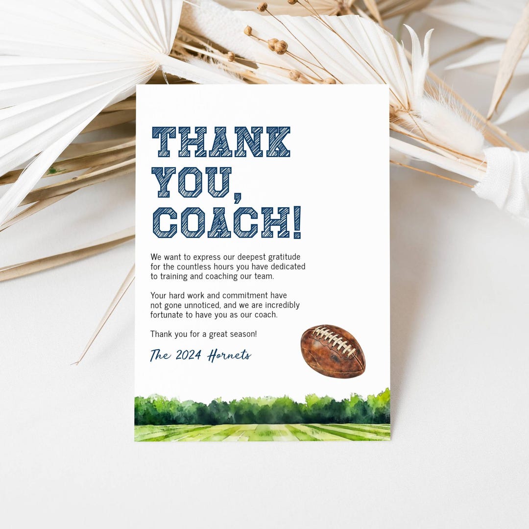 Football Coach Thank You, Coach Appreciation Card, Coach Thank You Card ...