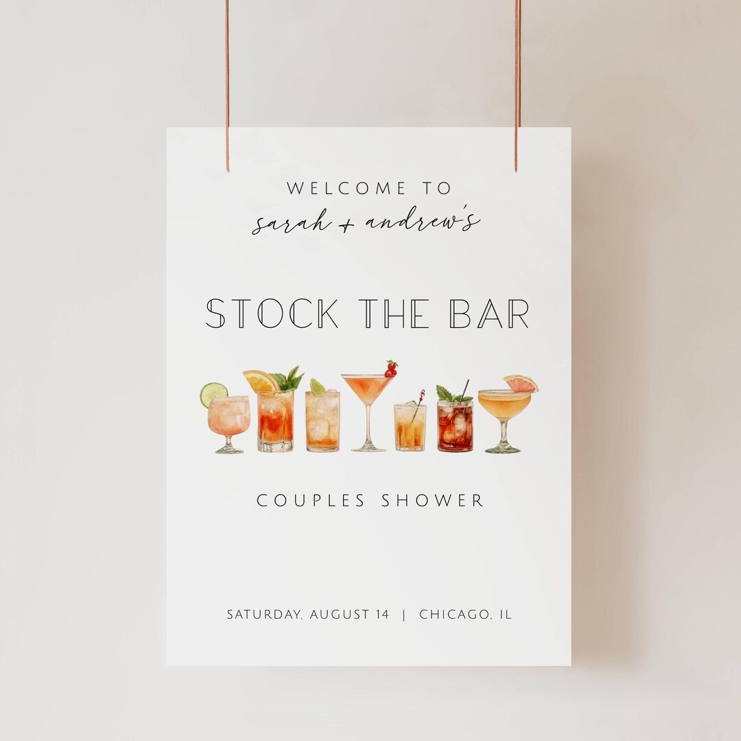 Stock the Bar Printable Sign, Couples Shower Stock the Bar Template ...