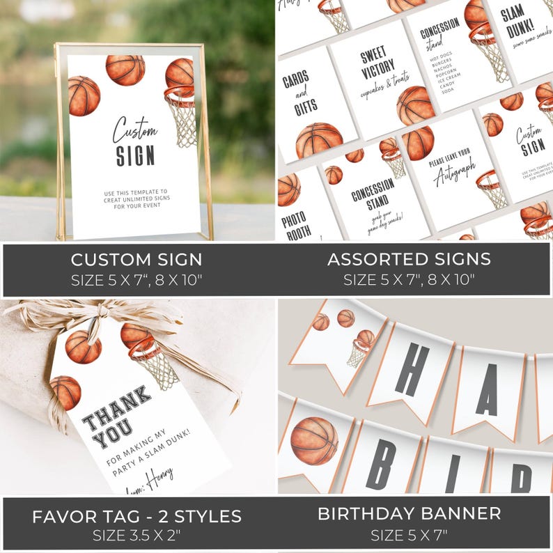 Basketball Birthday Party Template Bundle, Editable Basketball Theme ...