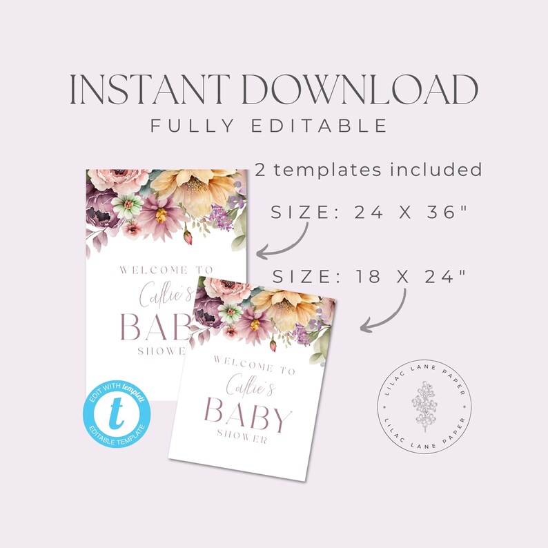 Baby Shower Welcome Sign Template, Pink Floral Baby in Bloom Welcome ...