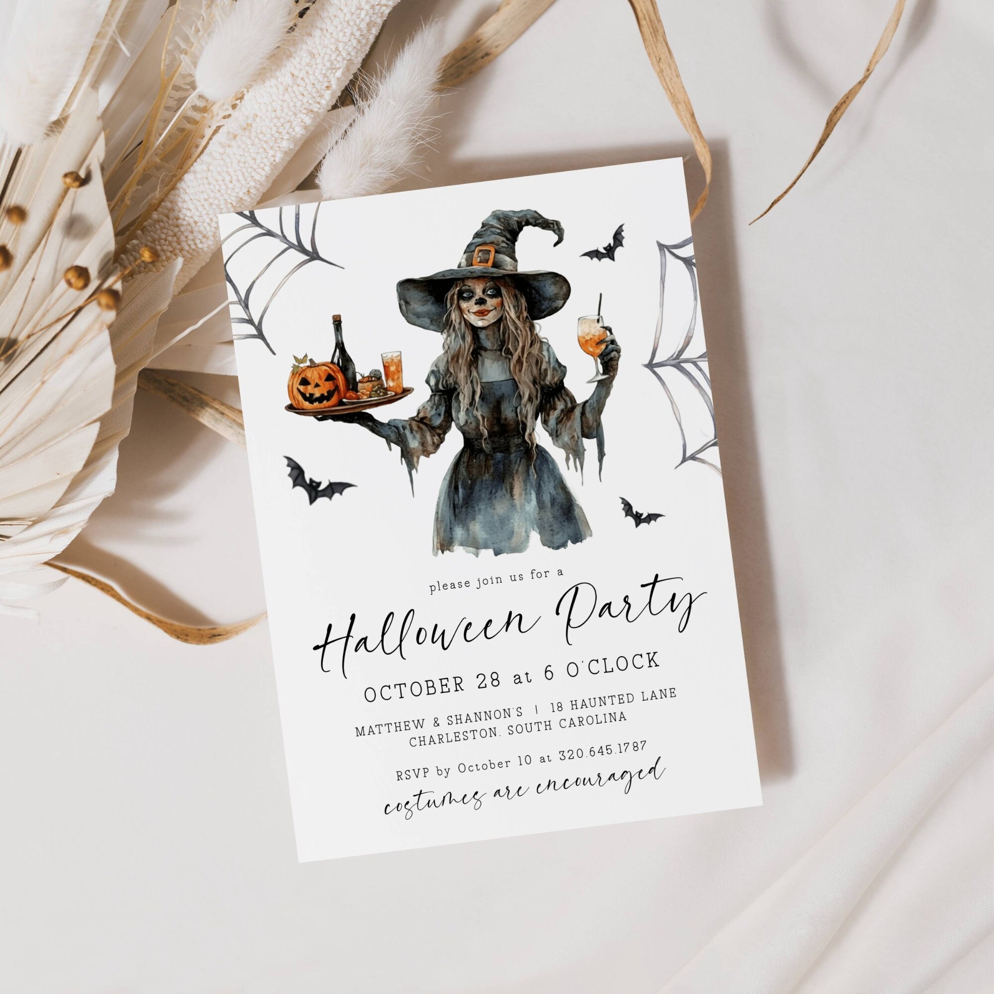 Witch Halloween Party Invitation Template, Editable Halloween Costume ...