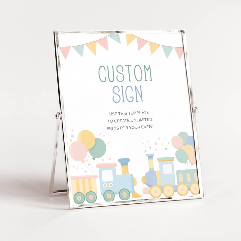 Train Birthday Table Sign, Editable Custom Party Sign Template, Pastel ...