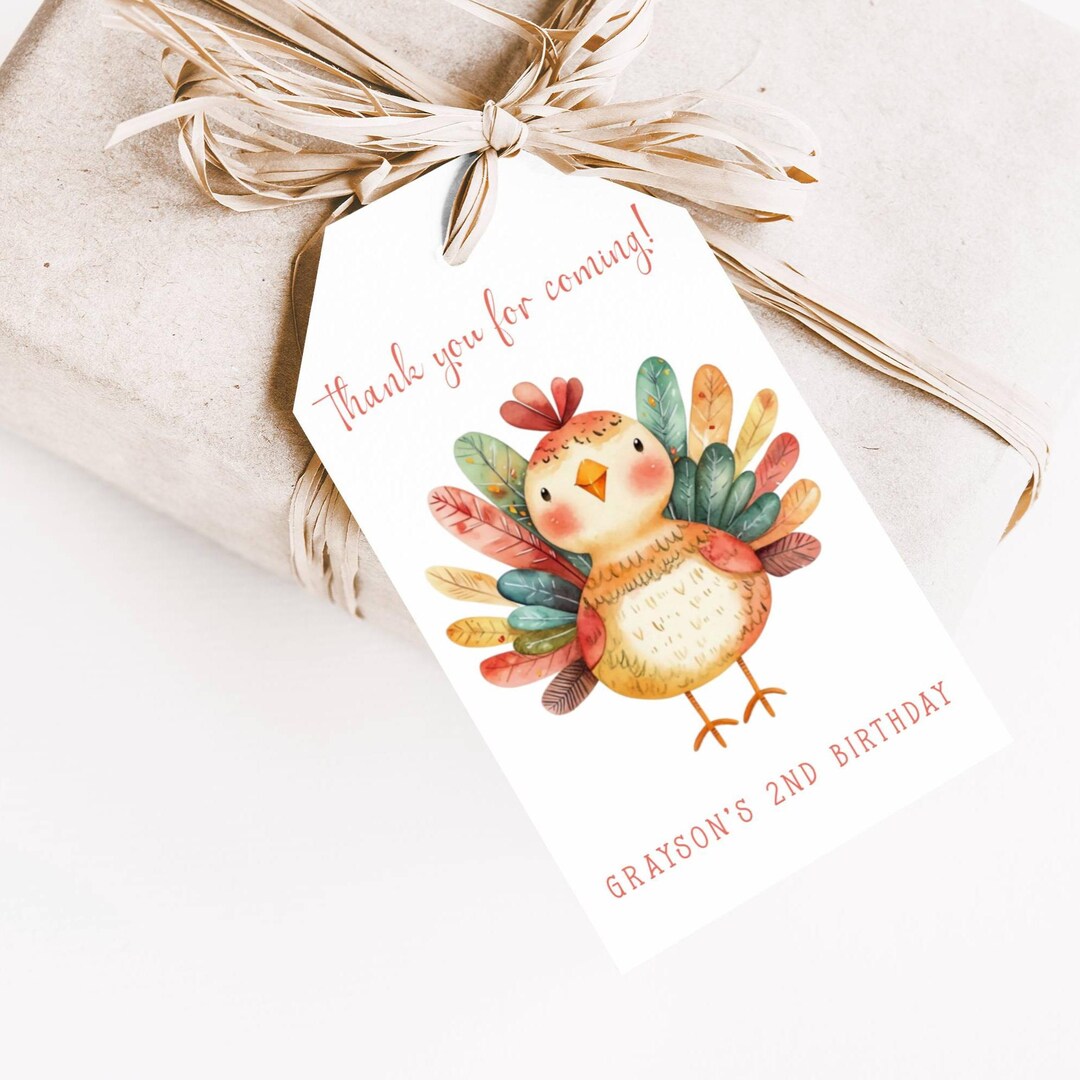 Little Turkey Favor Tags, Thanksgiving Birthday Gift Tag, Fall Birthday ...