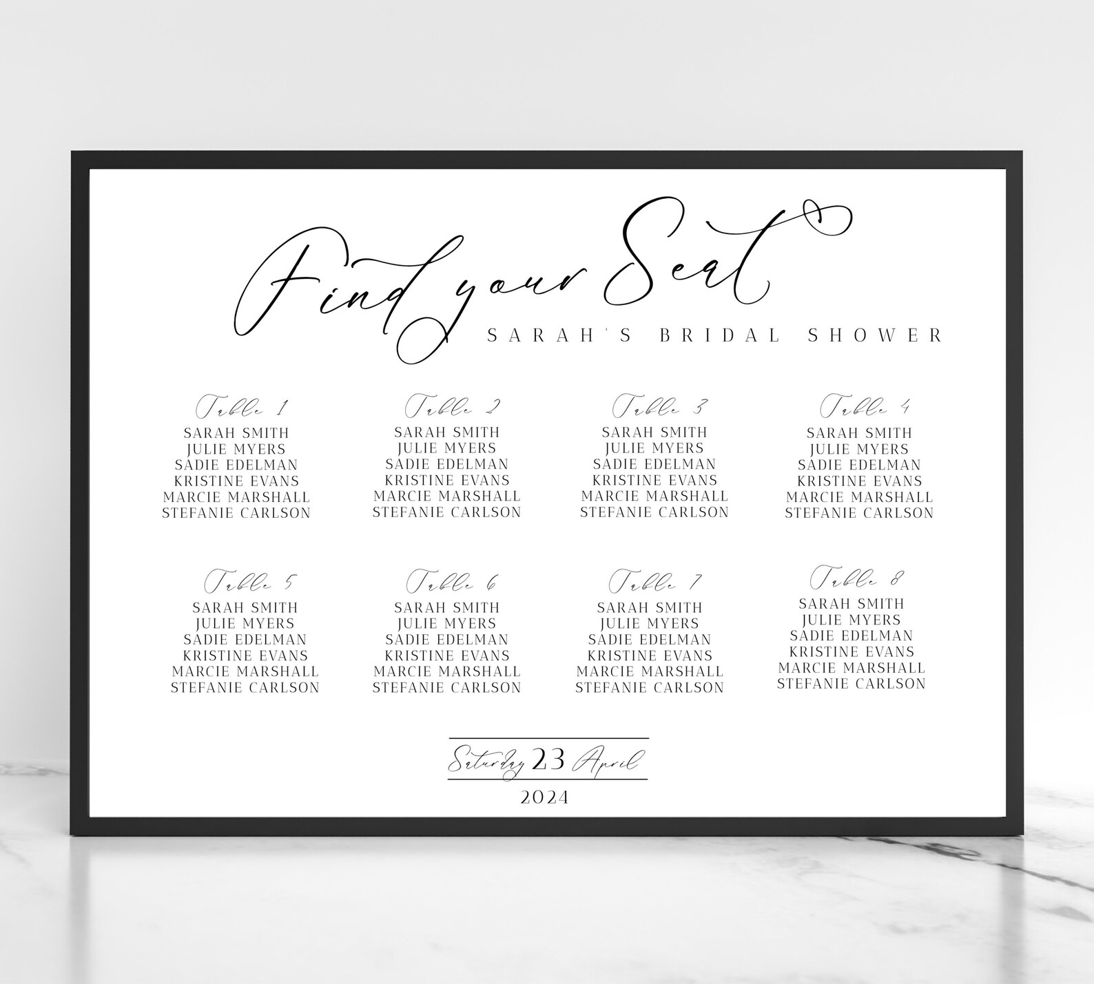 Editable Seating Chart, Bridal Shower Table Assignment Sign, Find Your ...