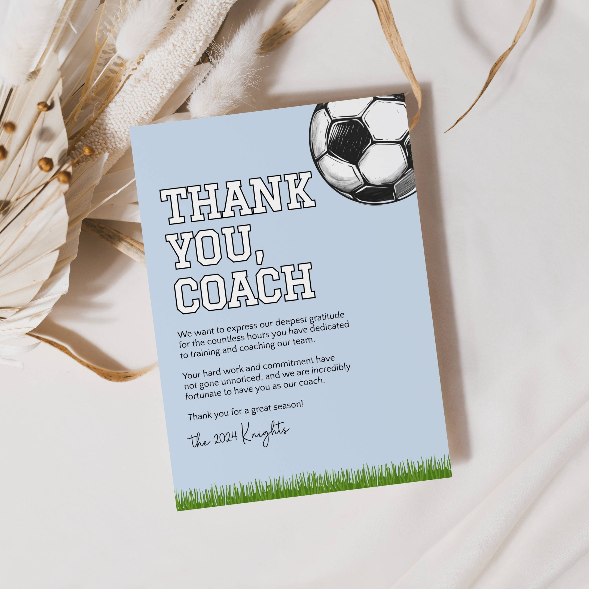 Soccer Coach Thank You Card Template, Editable Thank You Coach, Coach Thank You, Soccer Thank ...