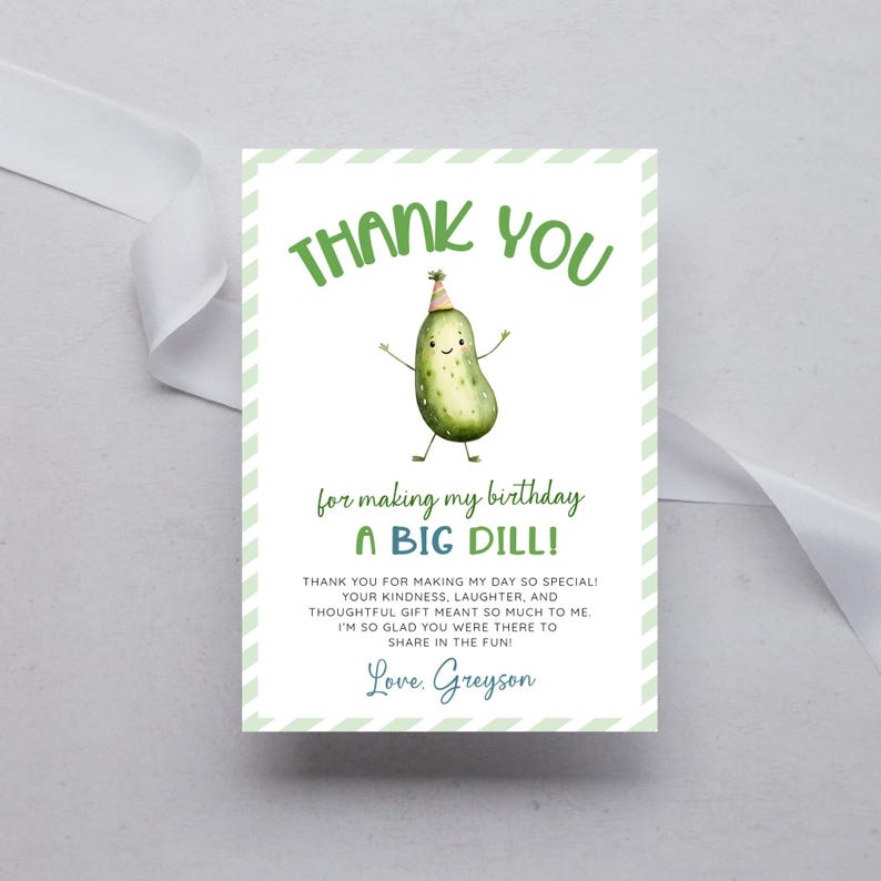 Pickle Birthday Thank You Card, Dill Pickle Party, Pickle Theme ...