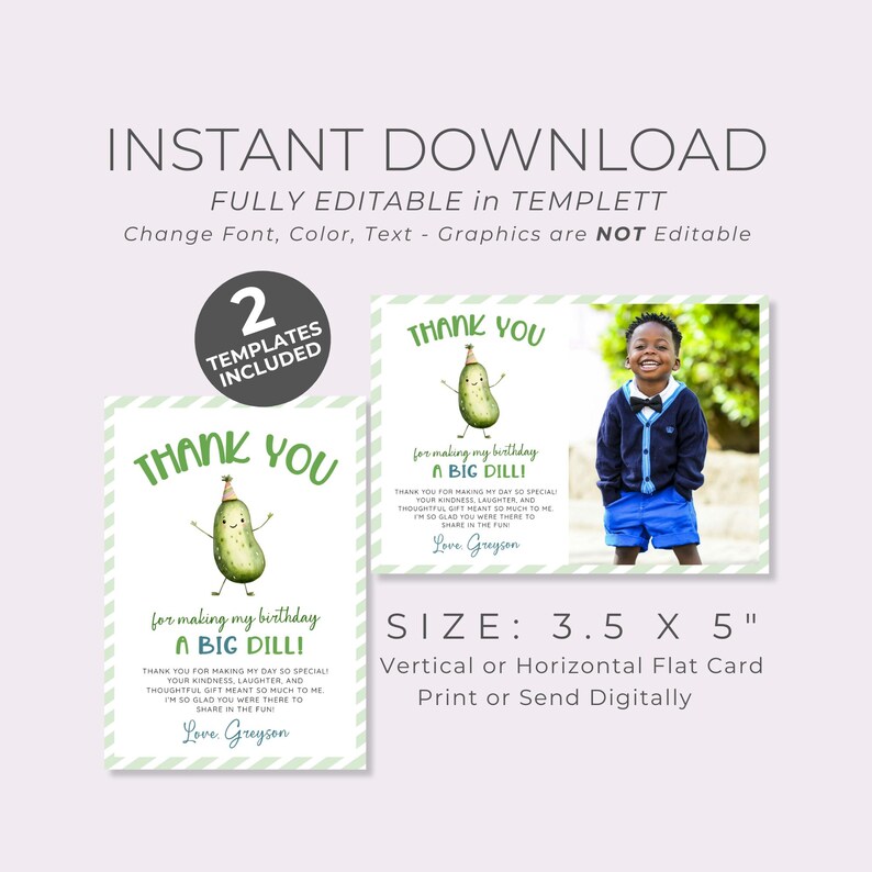 Pickle Birthday Thank You Card, Dill Pickle Party, Pickle Theme ...