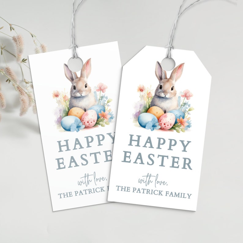 Easter Bunny Gift Tag Printable Editable, Happy Easter Tag Instant ...