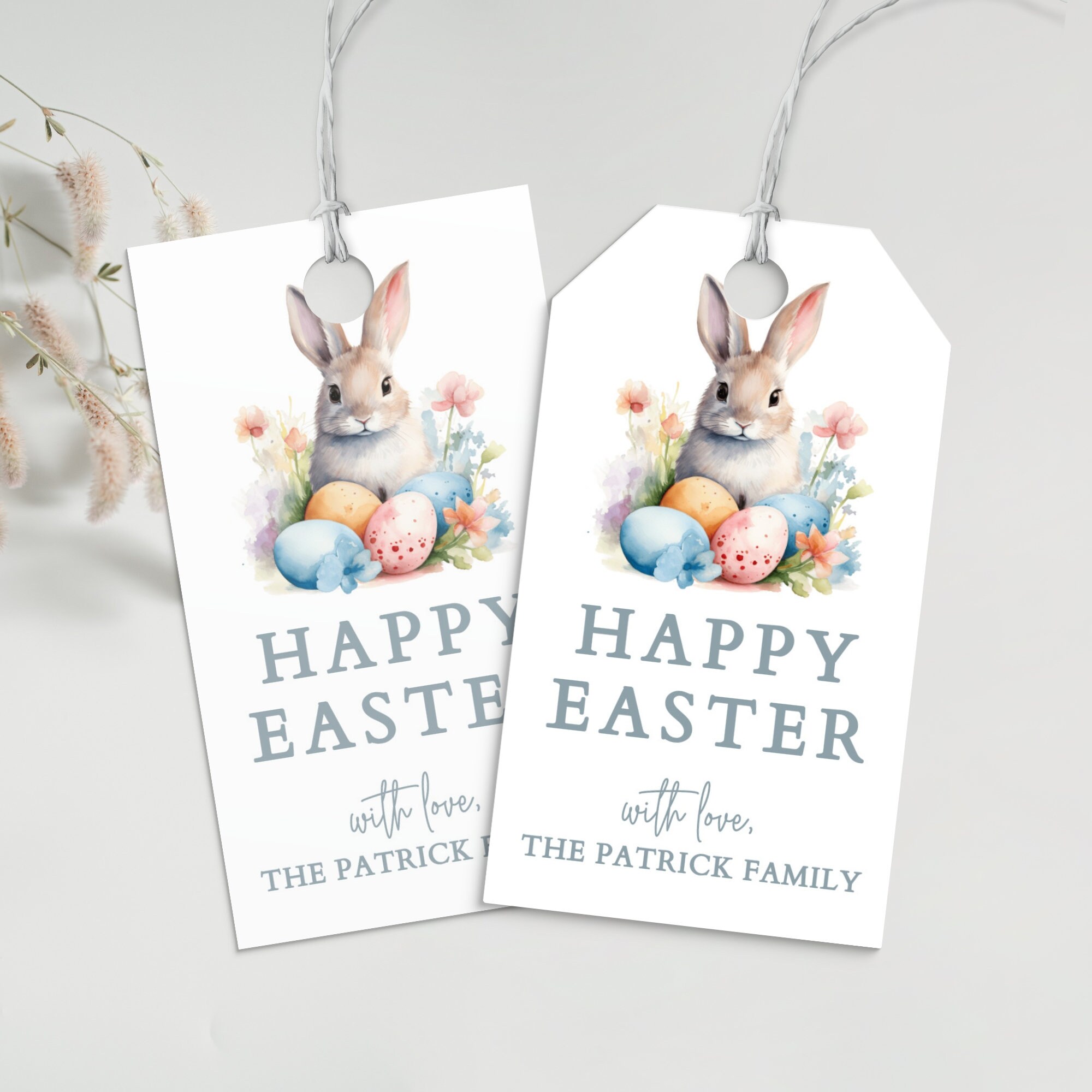 Easter Bunny Gift Tag Printable Editable, Happy Easter Tag Instant ...