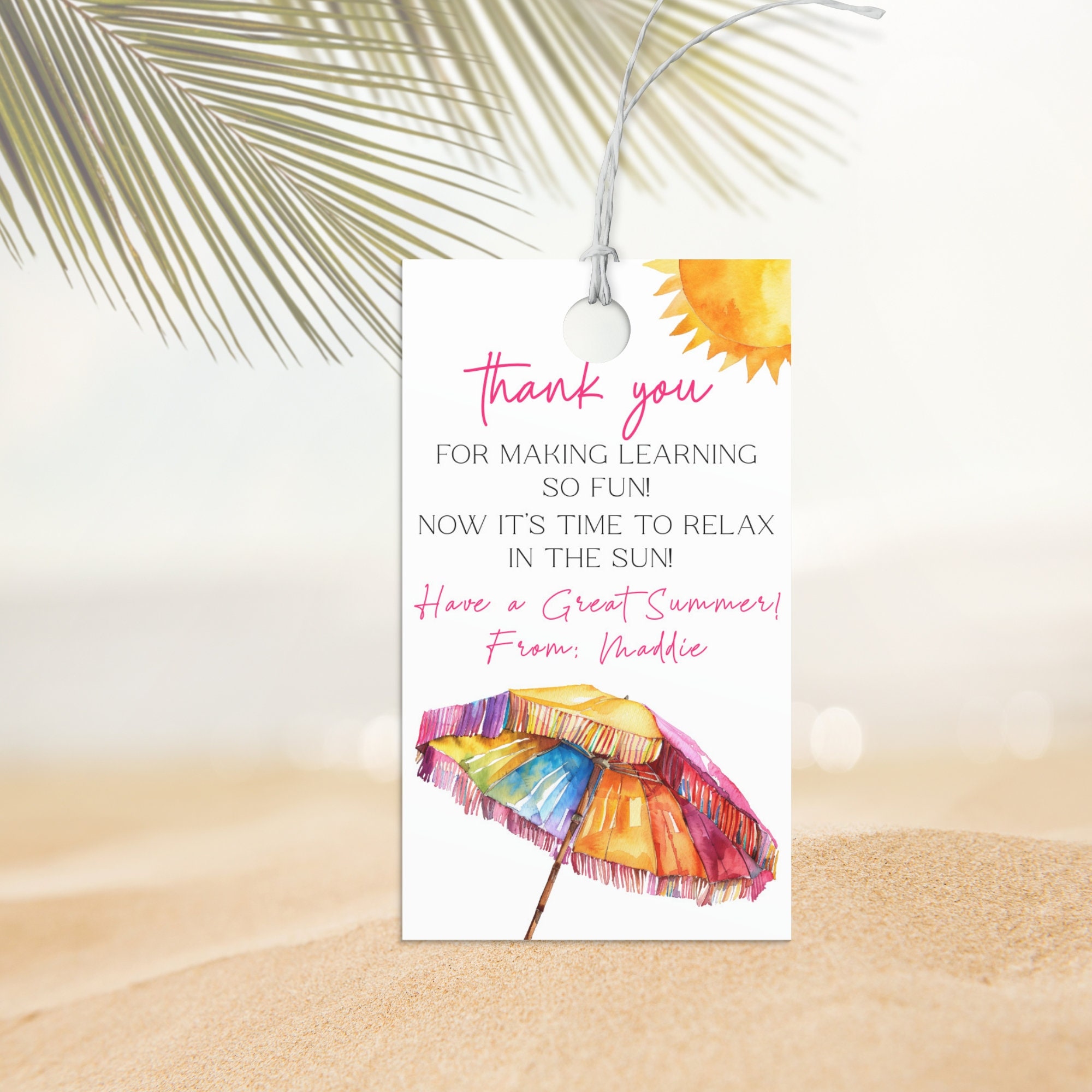 End of Year Teacher Gift Tag, Teacher Appreciation Gift Tags, Beach ...