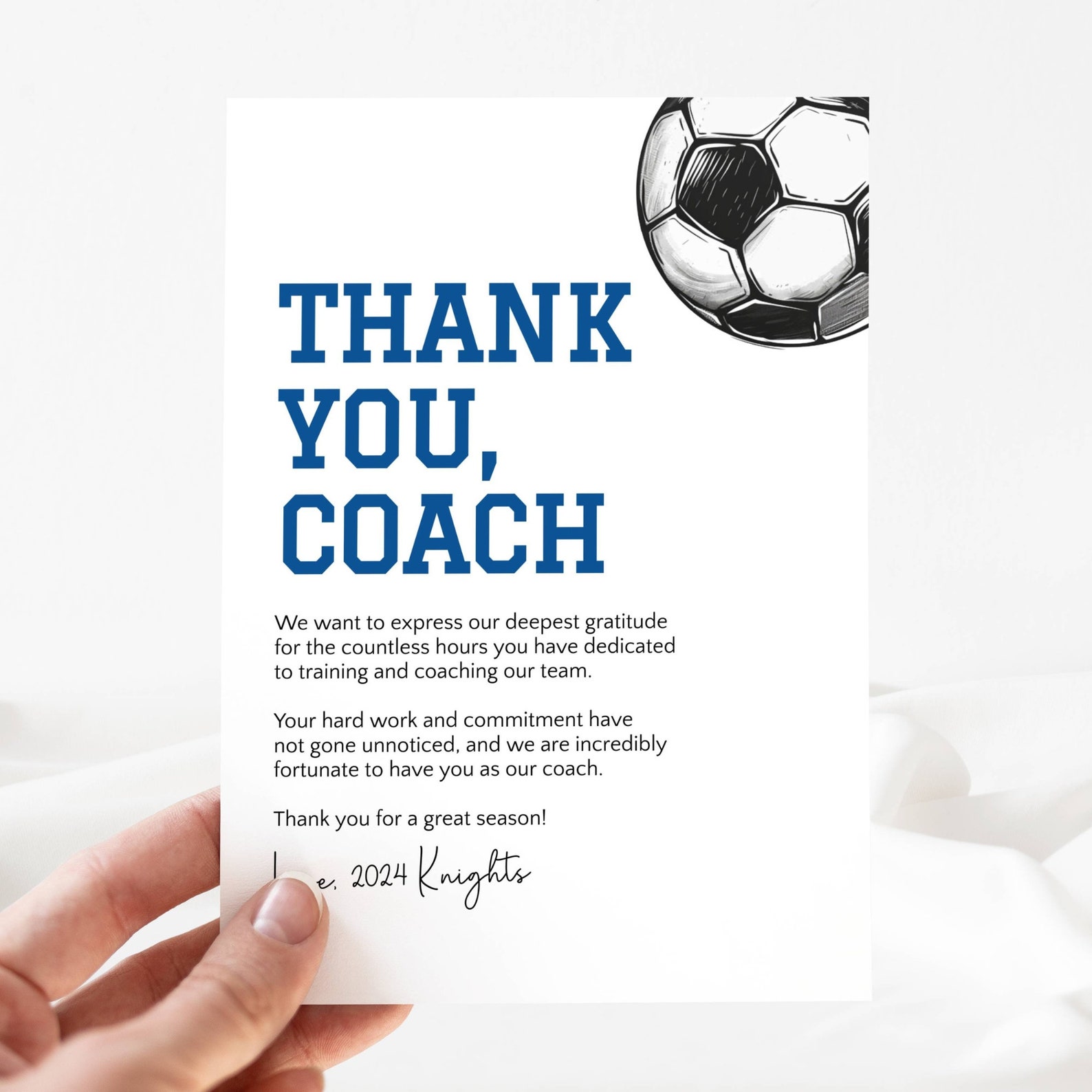 Soccer Coach Thank You Card Printable, Thank You Card for Soccer Coach ...