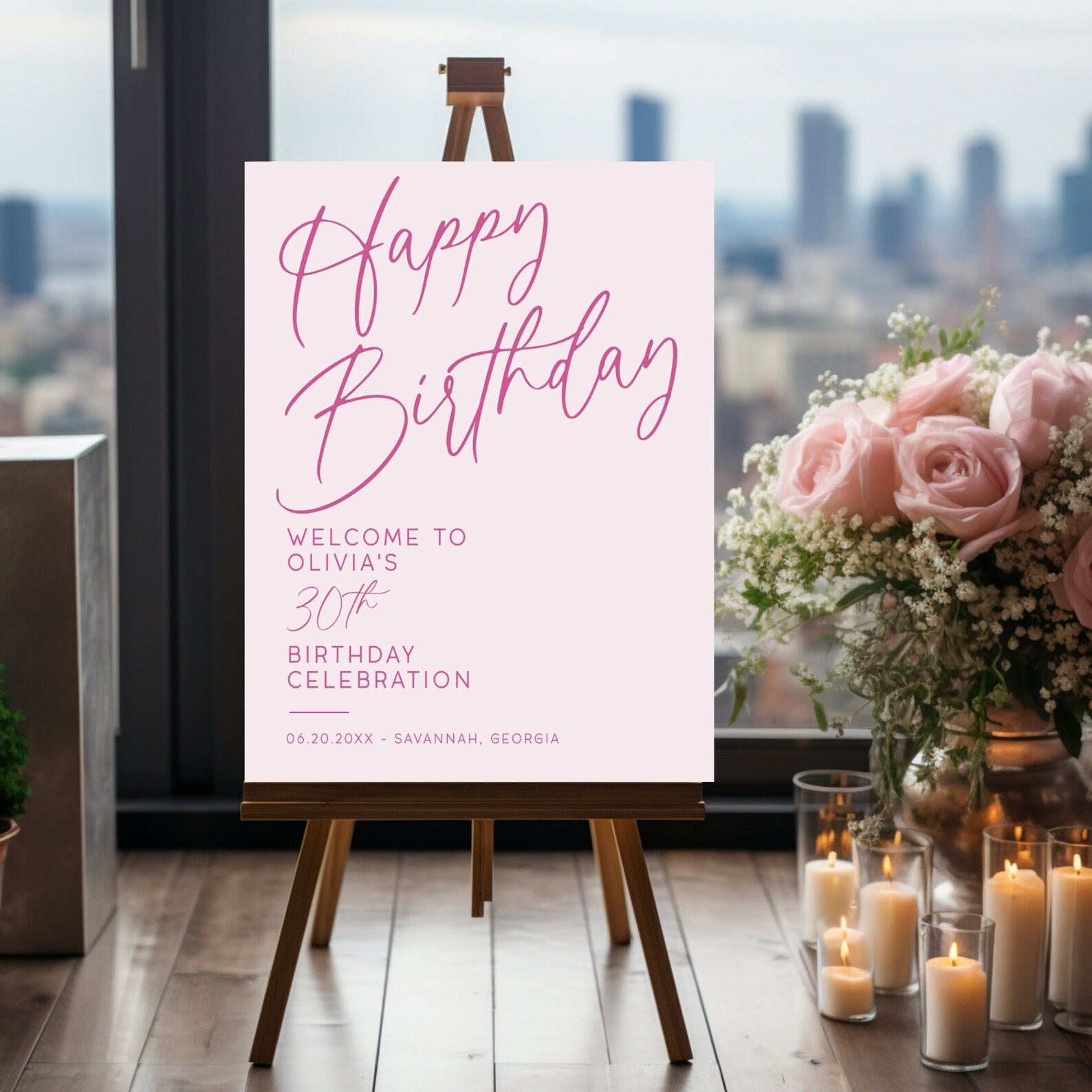 Birthday Welcome Sign Pretty in Pink, Birthday Dinner Welcome Sign ...