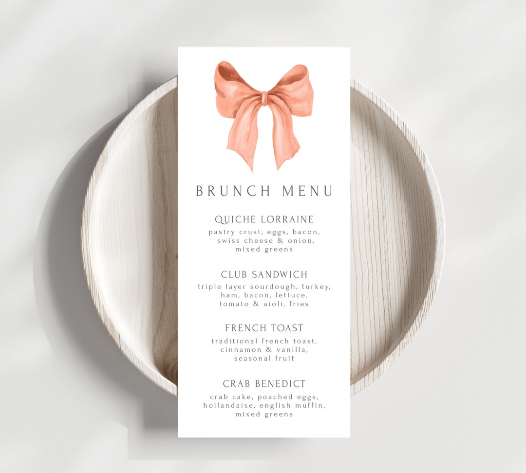 Printable Menu Card, Bow Bridal Shower, Tying the Knot Bridal Shower ...