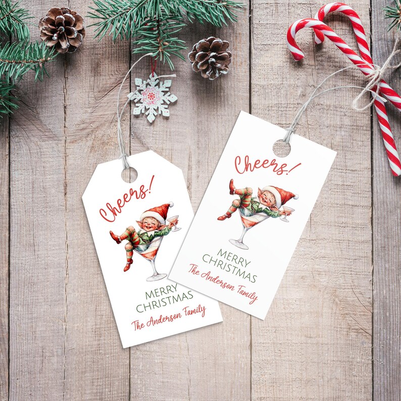 Cheers Gift Tags, Christmas Martini Gift Tag, Tipsy Elf Gift Tags ...