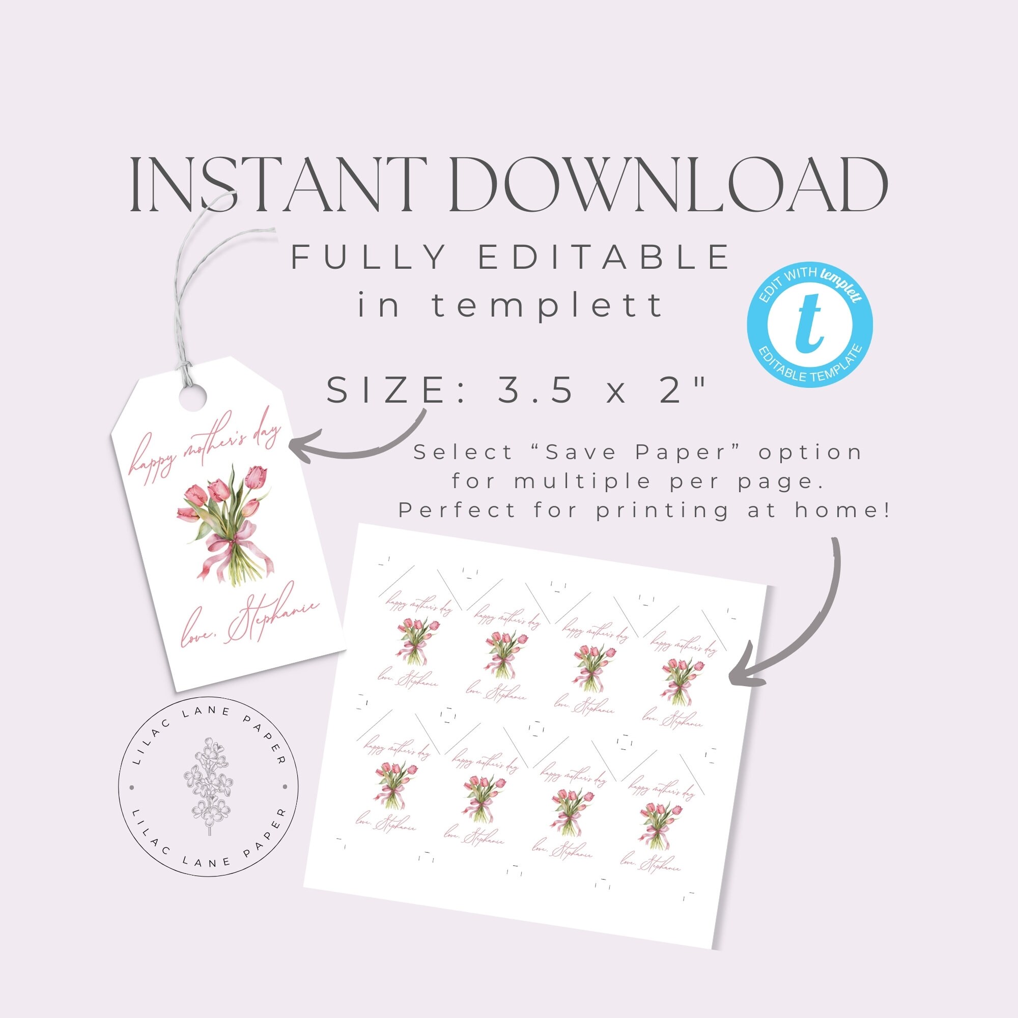 Happy Mother's Day Gift Tag Printable Template, Gift Tag Pink Roses ...
