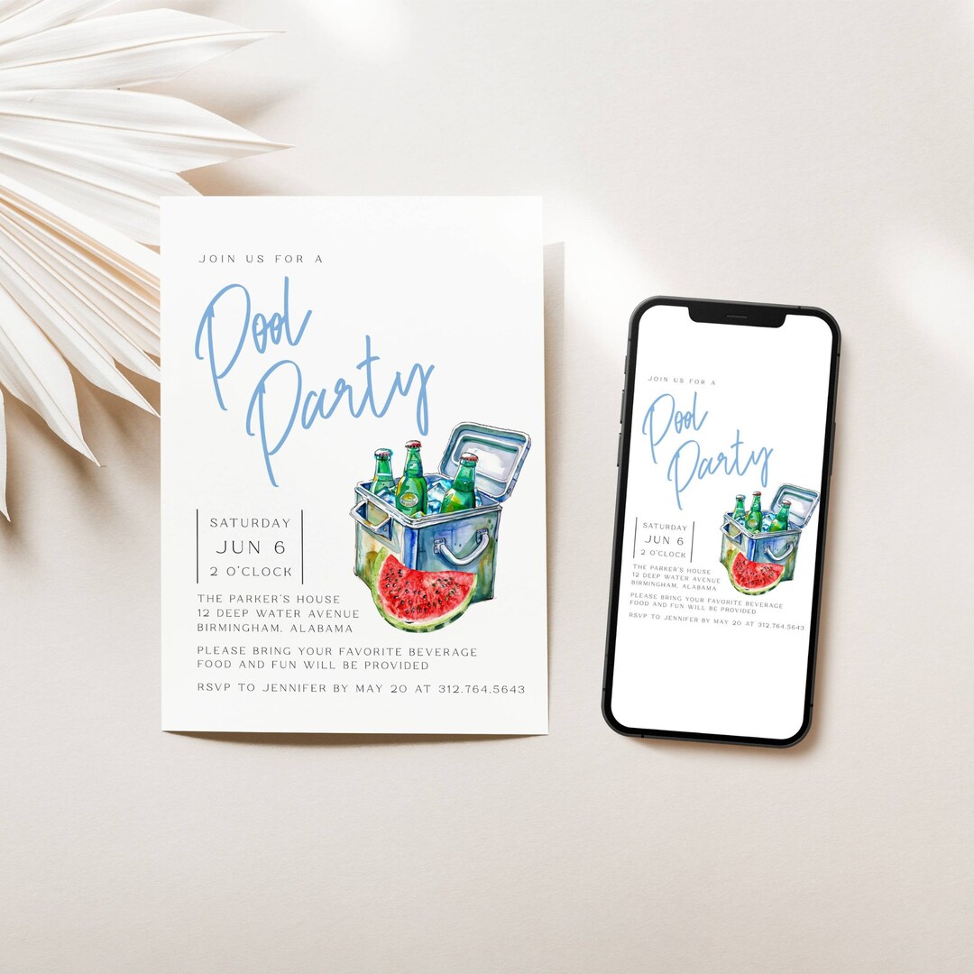 Adult Pool Party Invitation Template, Swim Party Invite, Pool Party ...