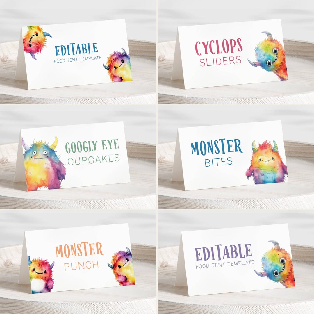 Monster Birthday Food Tent Template, Editable Food Card Monster ...
