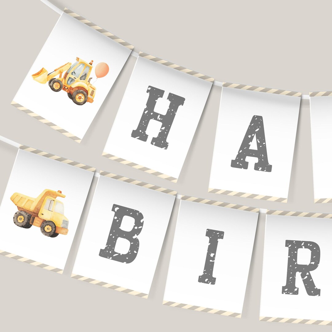Construction Theme Party Happy Birthday Banner, Diggin It Theme Decor ...