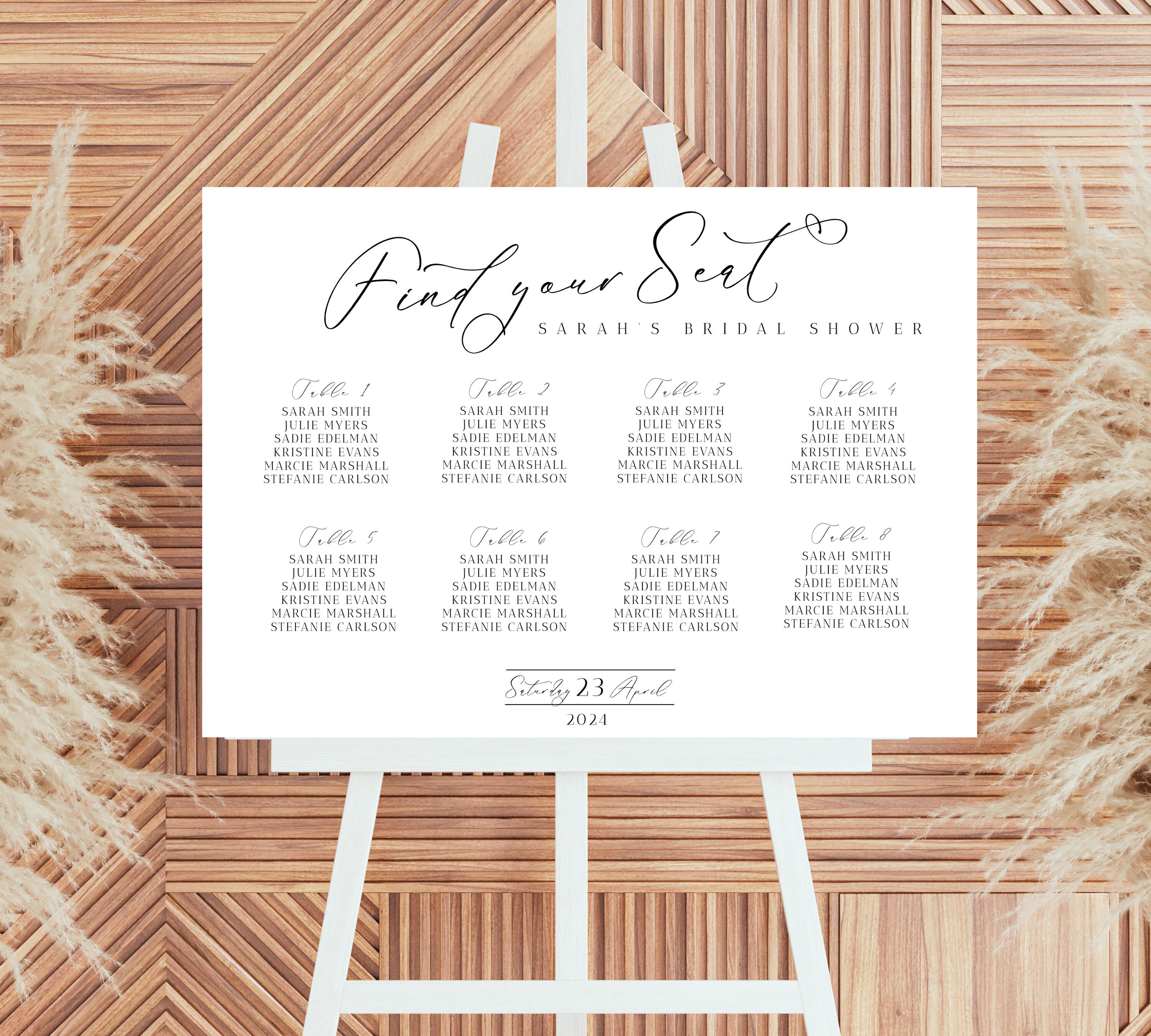Editable Seating Chart, Bridal Shower Table Assignment Sign, Find Your ...