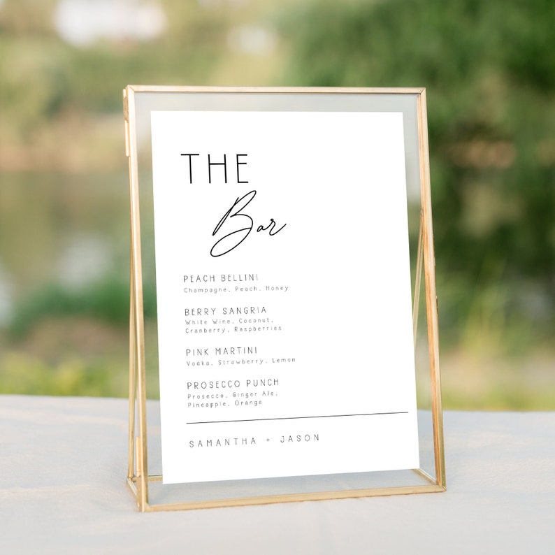 The Bar Sign, Modern Drink Menu Template Printable, Cocktail Menu Sign ...