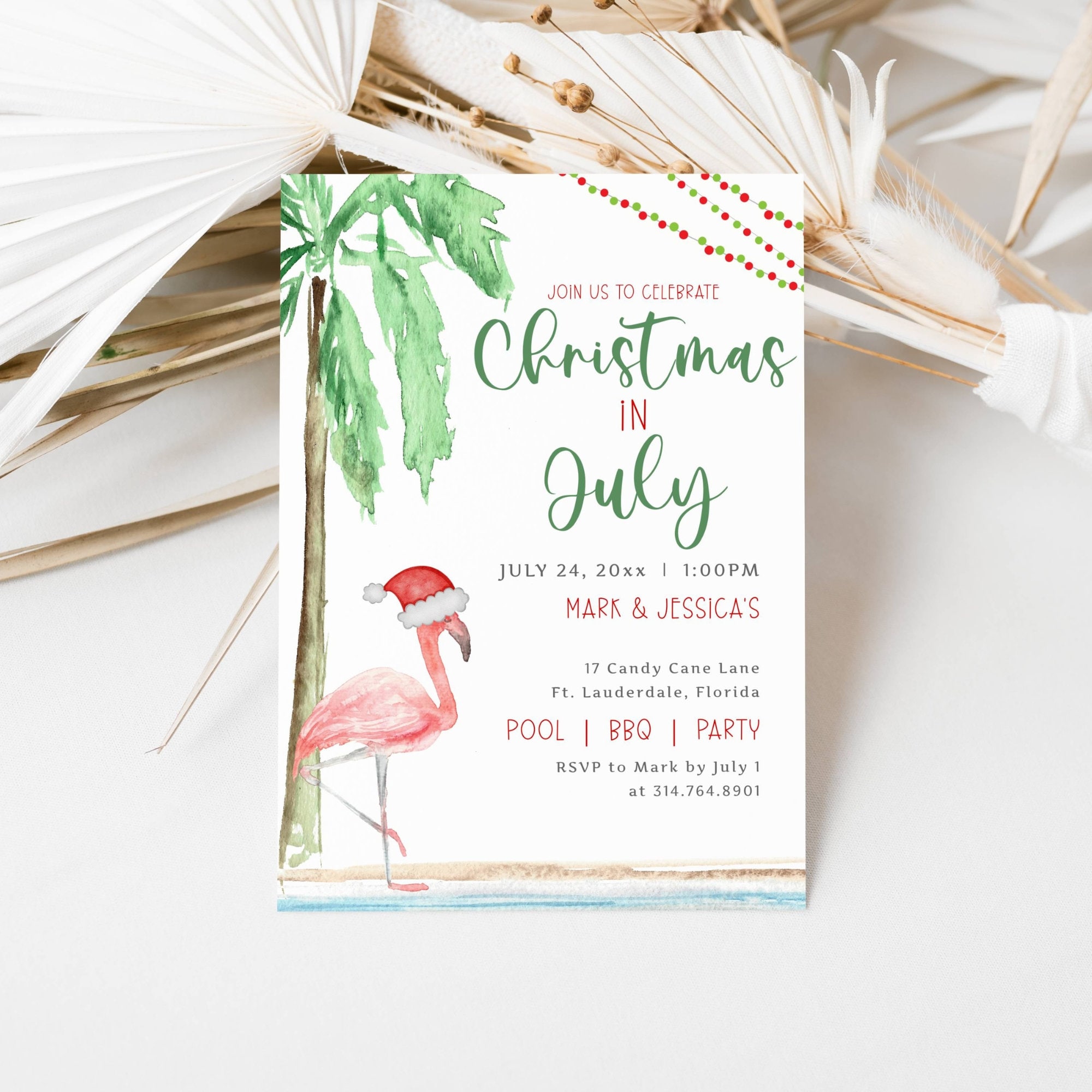 Christmas in July Pool Party Invite, Printable Invitations Christmas in ...