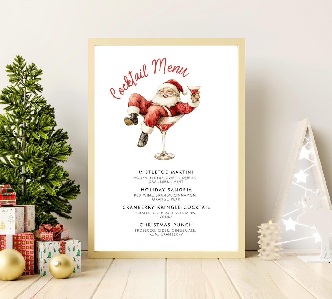 Christmas Cocktail Menu Sign Template, Holiday Party Bar Printable ...