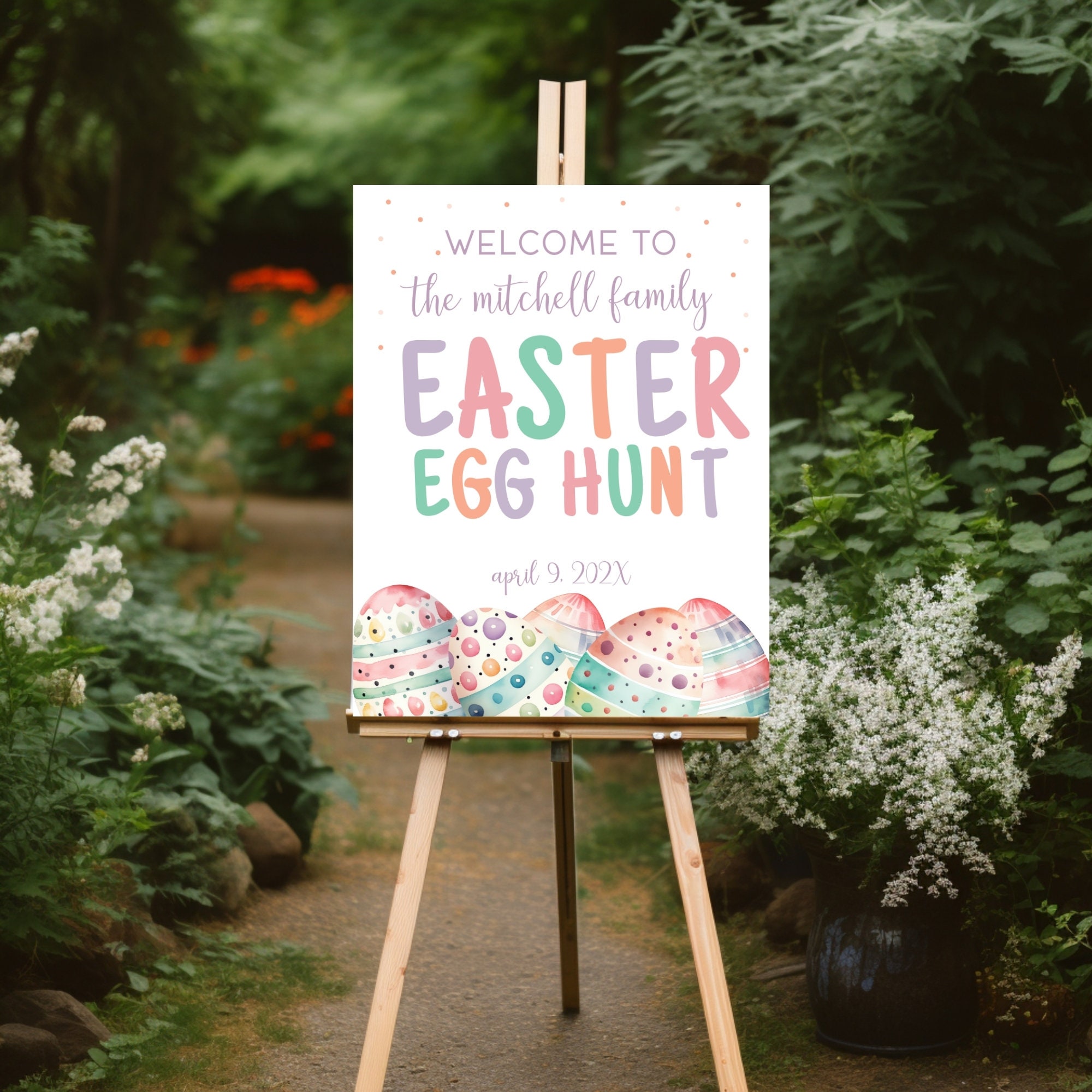 Easter Egg Hunt Welcome Sign, Easter Party Welcome Sign Template, Egg ...